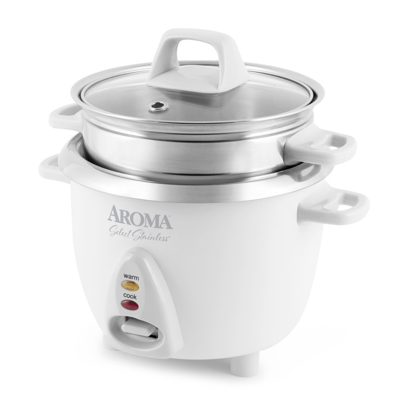 AROMA Select Stainless Rice Cooker, 3-Cup (Uncooked) / 6-Cup (Cooked), Steamer, Stainless Steel ...